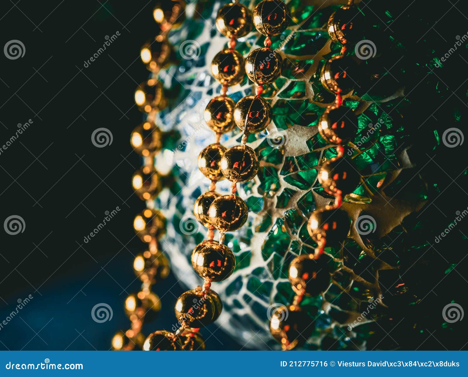 Gold Silver Pearl Beads on a Dark Background, on a Dark Table Stock ...