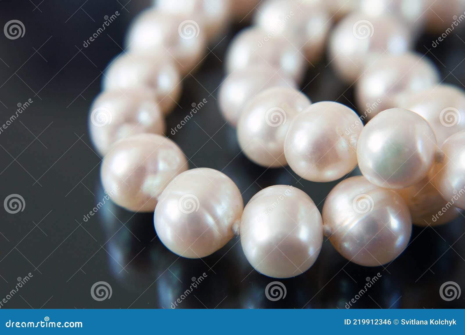 Pearls Necklace on Black Background, Closeup Stock Photo - Image of ...