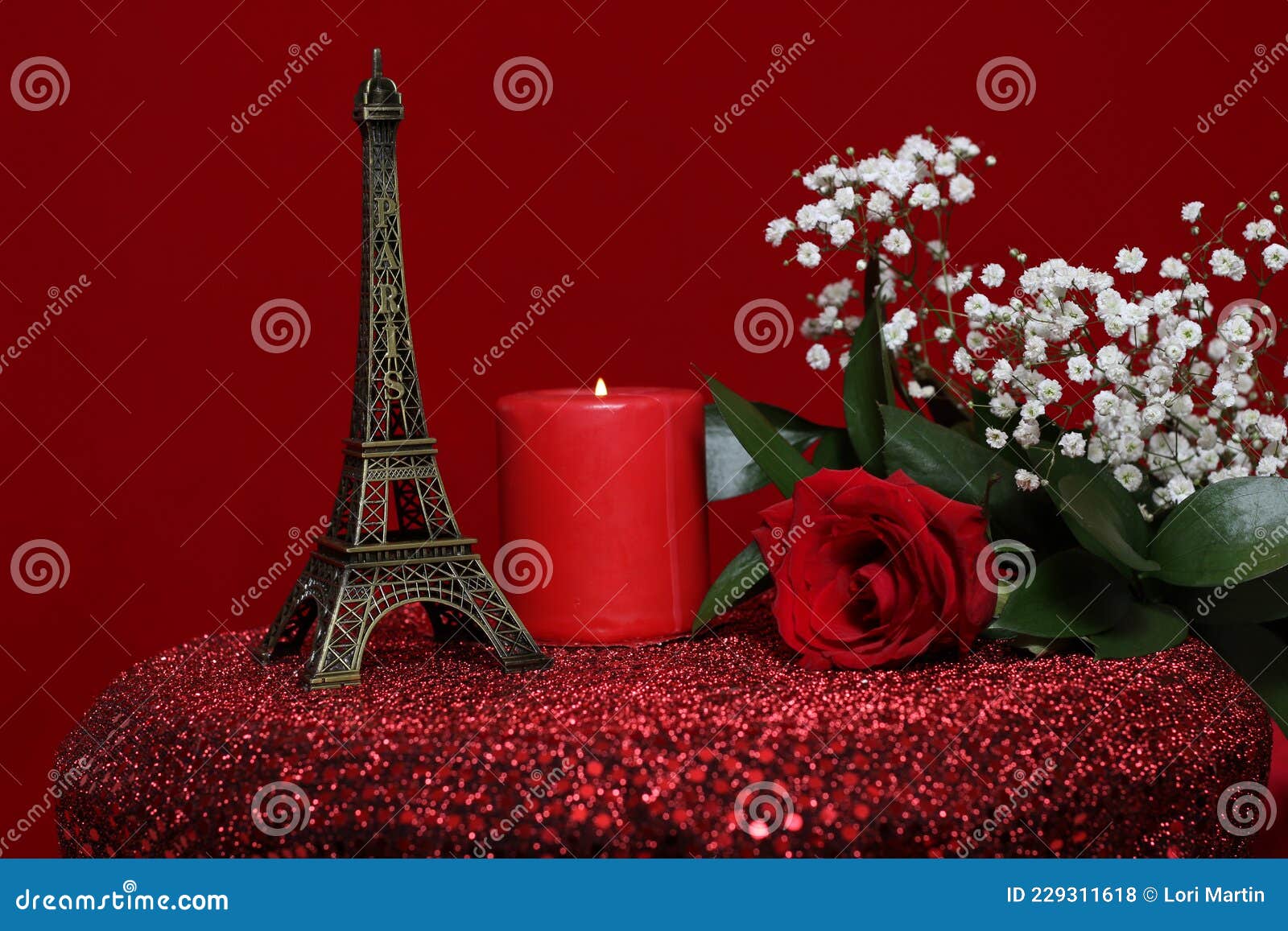 Pearls with Red Rose and Eiffel Tower on Red Velvet Stock Photo - Image of eiffel, floral: 229311618