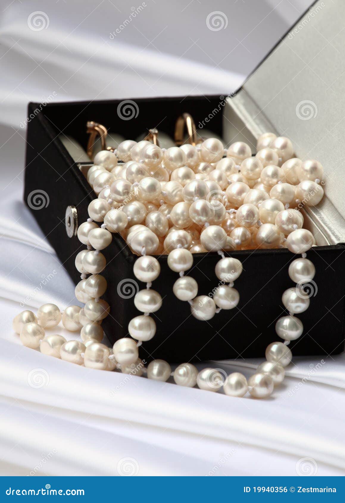 Pearls and Rings in Black Jewelry Box Stock Photo - Image of luxury ...