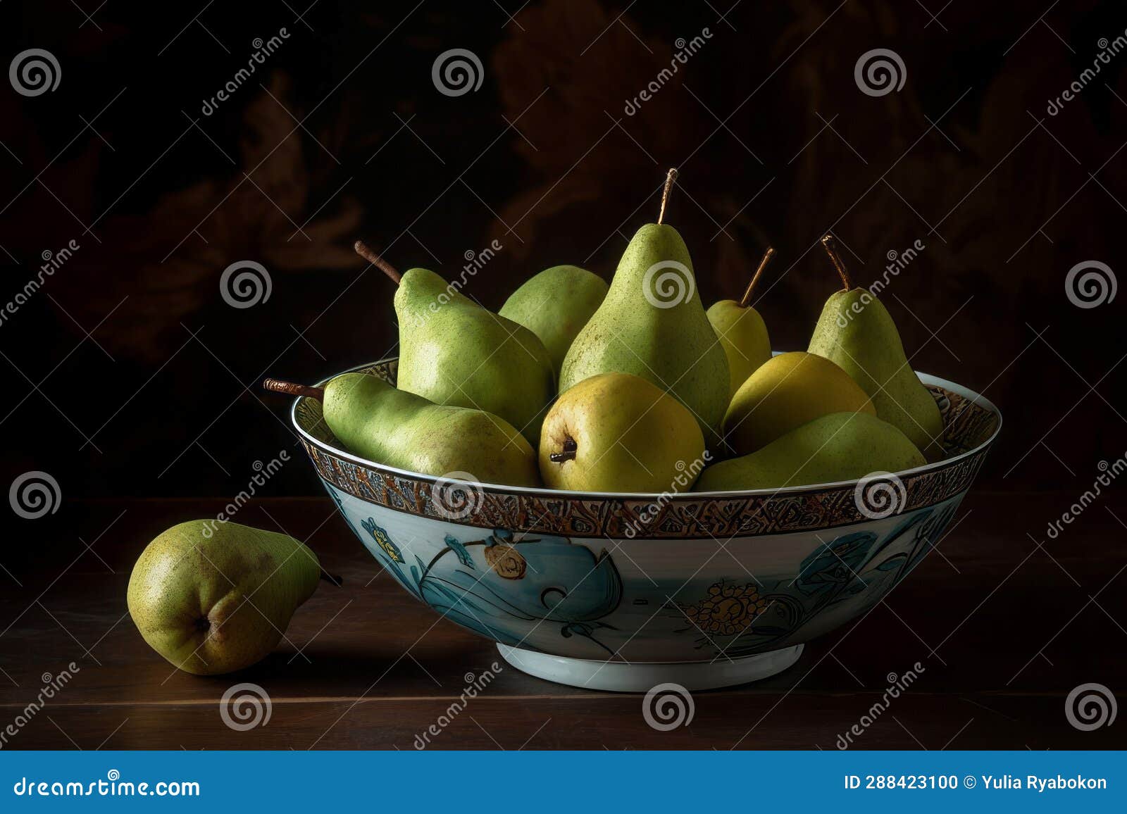 Pears bowl. Generate Ai stock photo. Image of health - 288423100