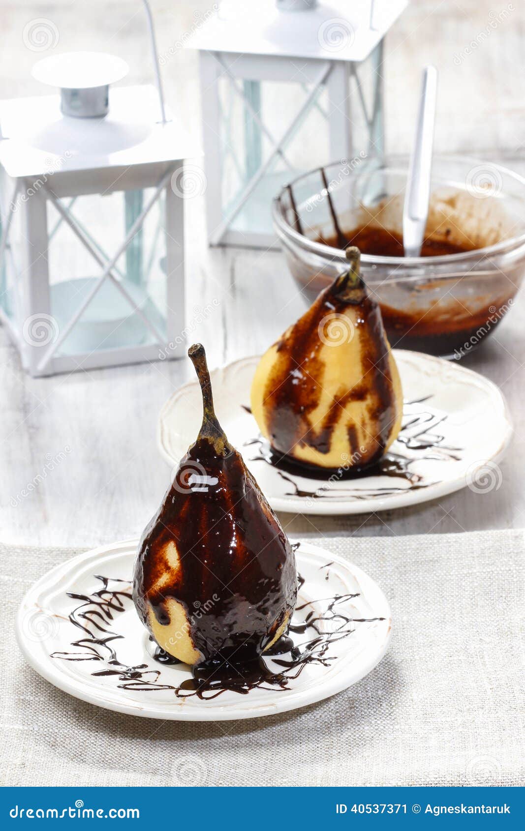 Pears with chocolate stock image. Image of icing, fruit - 40537371