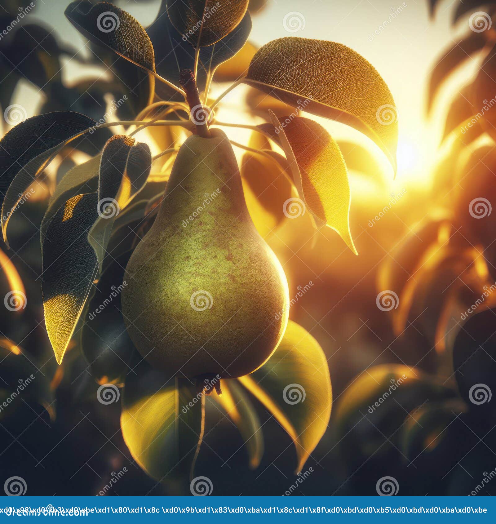 Pears Growing with the Sun in the Background. a Fruit and Farming ...