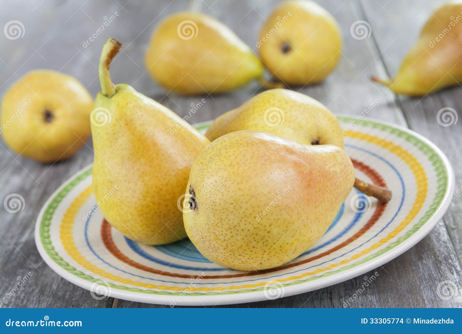 Pears on a plate stock photo. Image of yellow, wood, harvest - 33305774