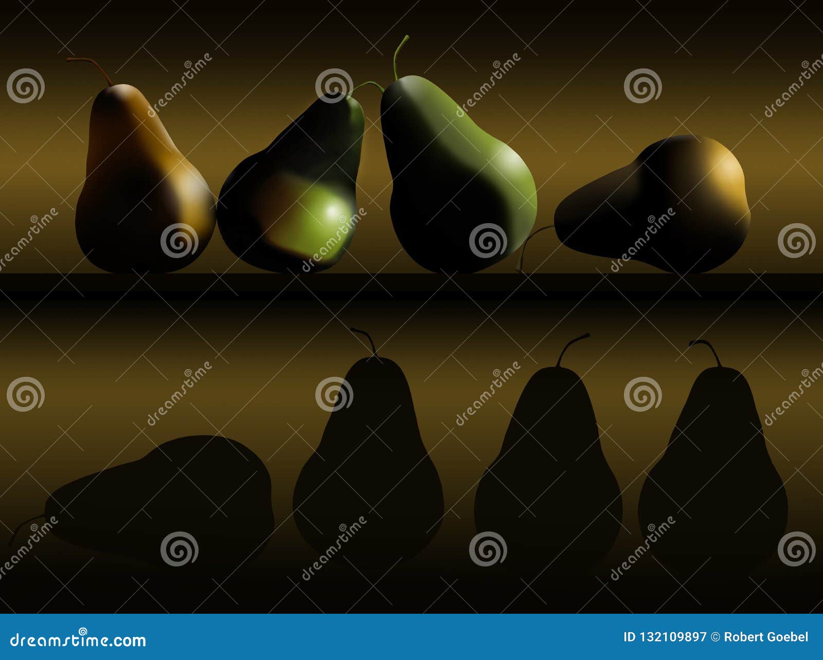 Pears, Yellow and Green are Seen in this 3-D Illustration with Dramatic ...