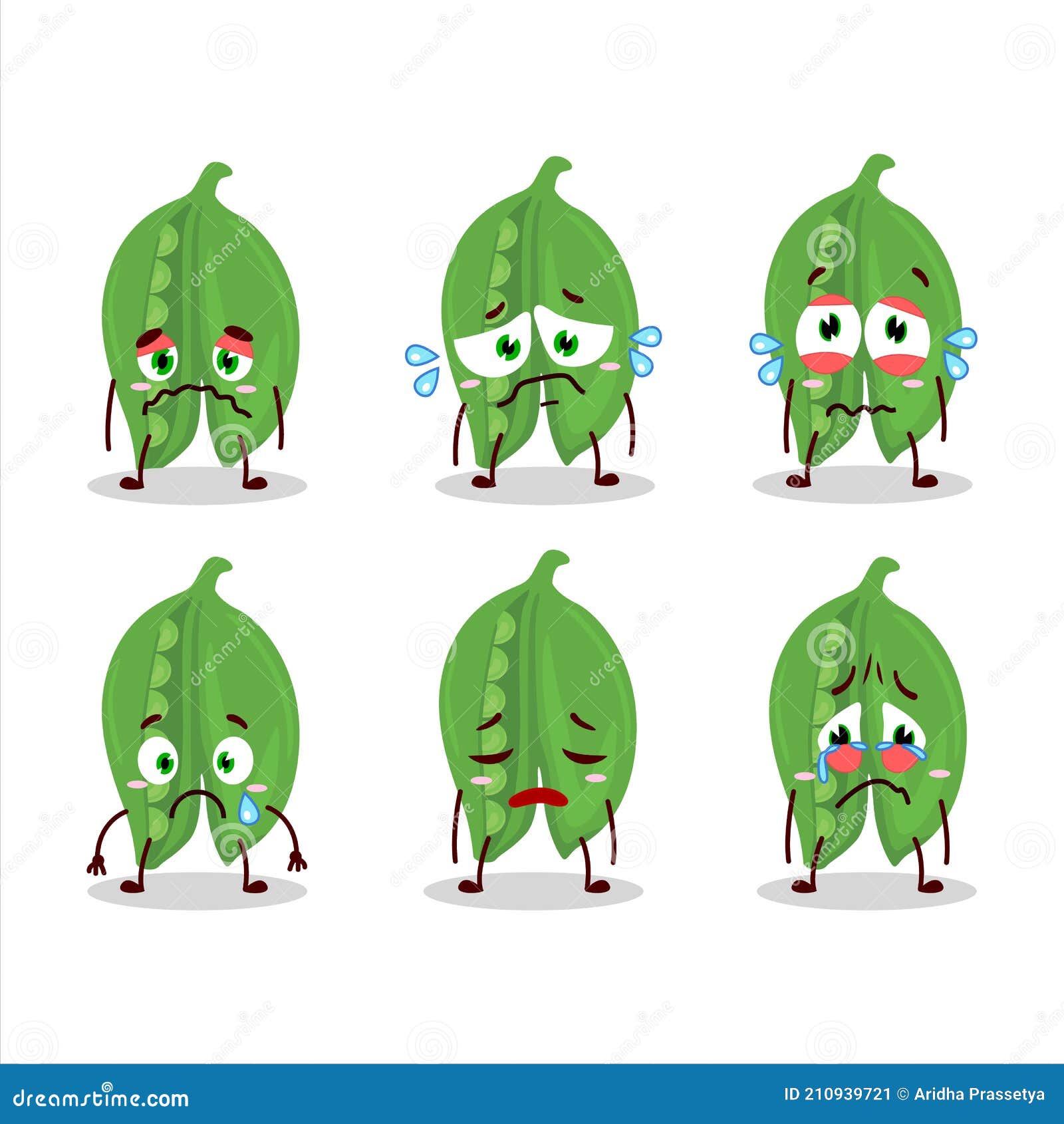 Peas Cartoon in Character with Sad Expression Stock Vector ...