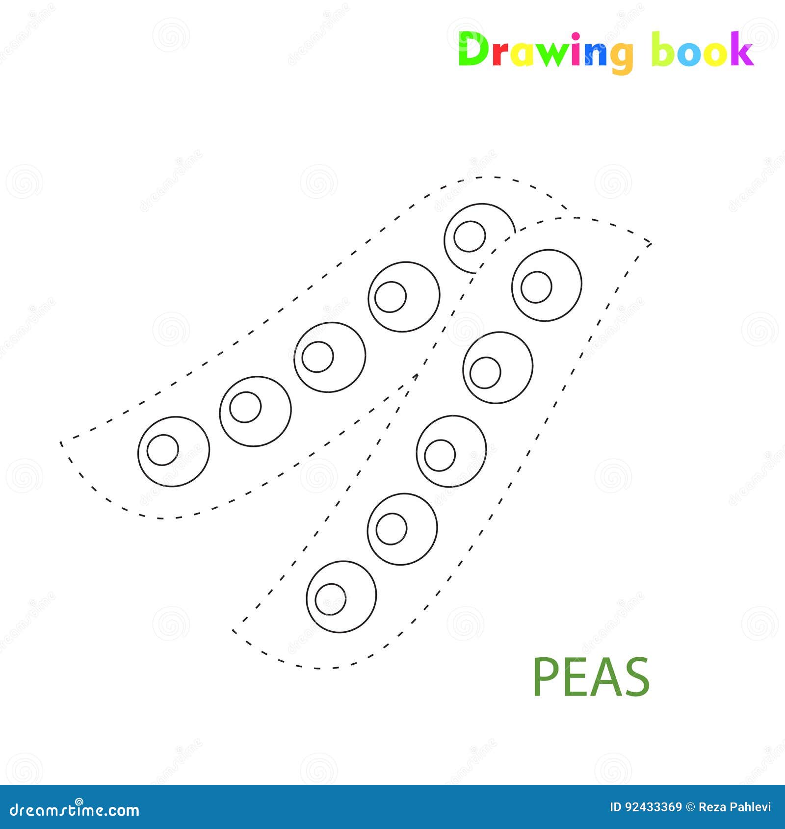 Peas Coloring and Drawing Book Vegetable Design Illustration Stock ...
