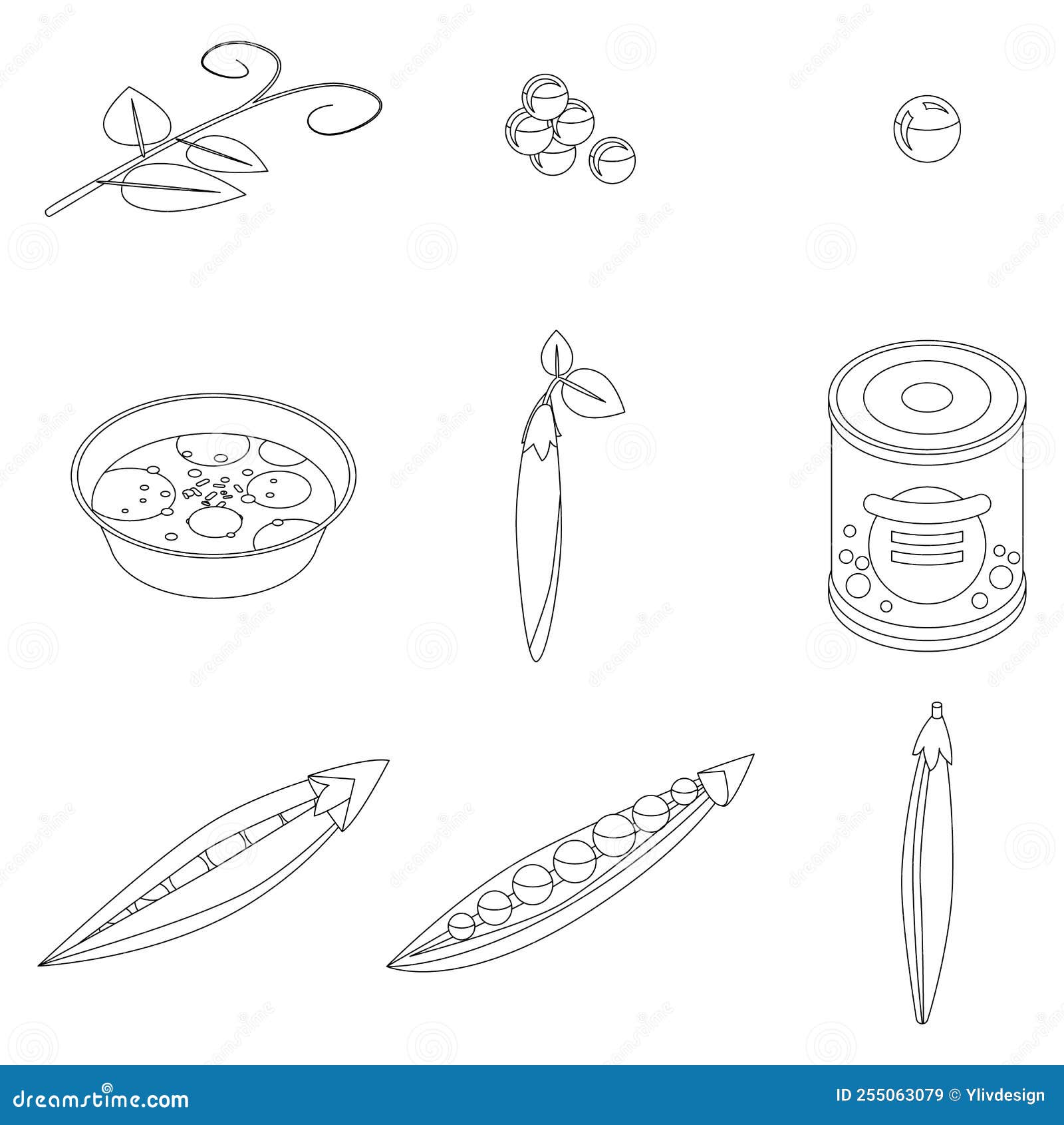 Peas Icons Set Vector Outline Stock Vector - Illustration of vector ...