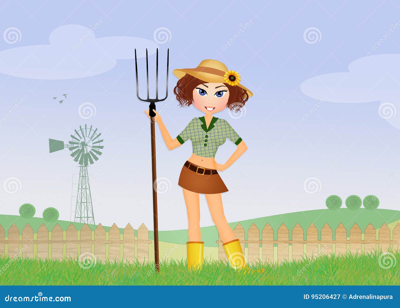 Peasant girl in the farm stock illustration. Illustration of vegetable ...