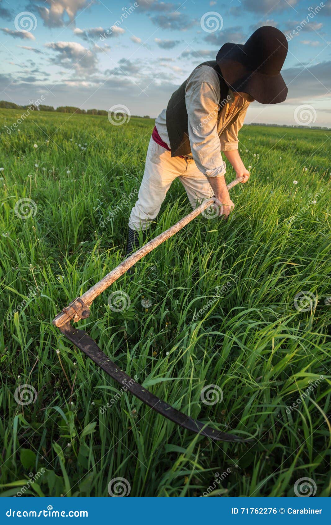 Peasant Mows Grass in the Field Stock Photo - Image of agricultural ...