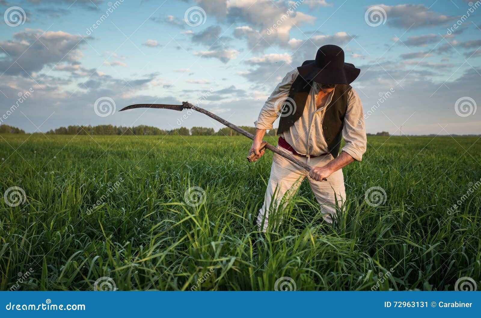 Peasant Mows Grass in the Field Stock Image - Image of farmer, season ...