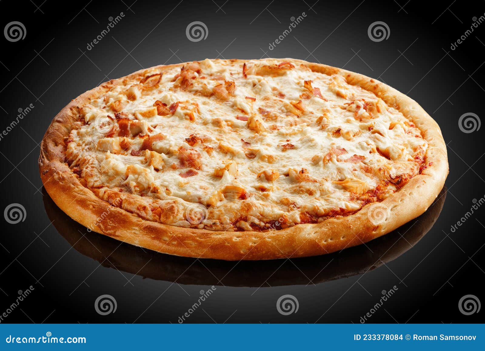 Peasant Pizza with Chicken and Bacon Side View Stock Photo - Image of ...