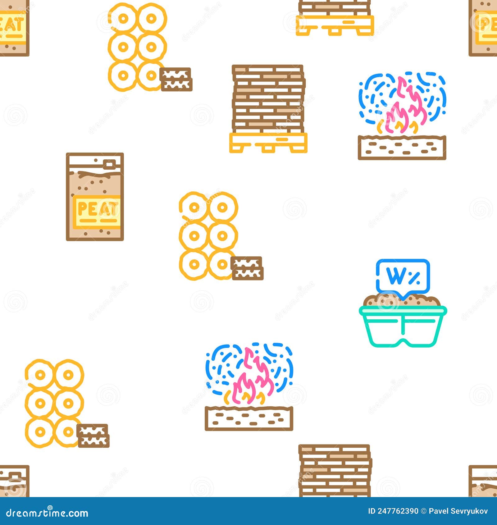Peat Fuel Production Vector Seamless Pattern Stock Illustration ...