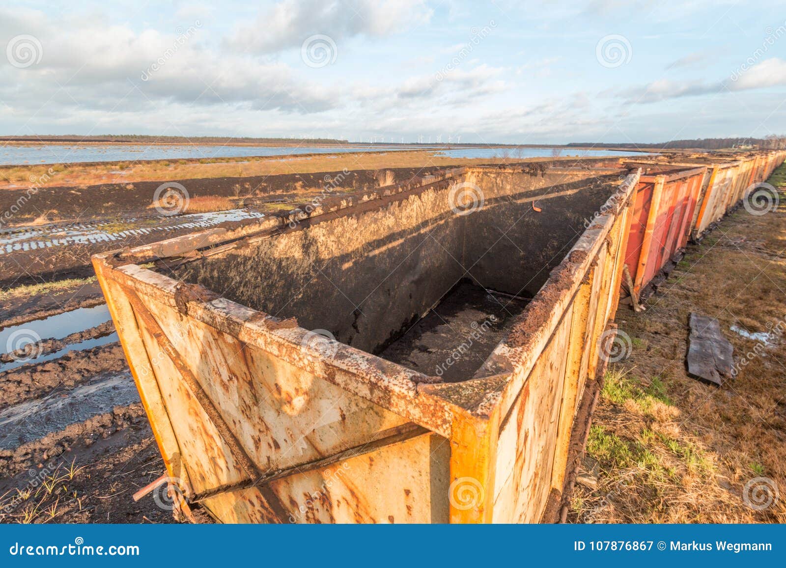 Peat Mining Area with Old Empty Cart in the Foreground Stock Image ...