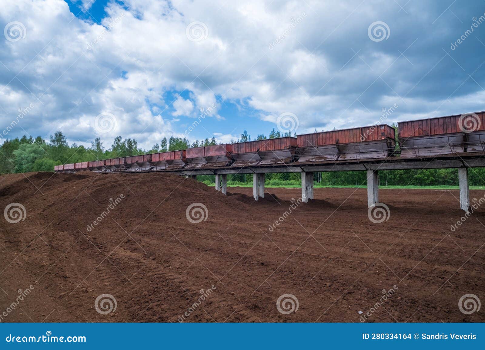 Peat Transport Wagons at the Loading Point. Raised Platform for Loading ...
