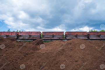 Peat Transport Wagons at the Loading Point. Raised Platform for Loading ...