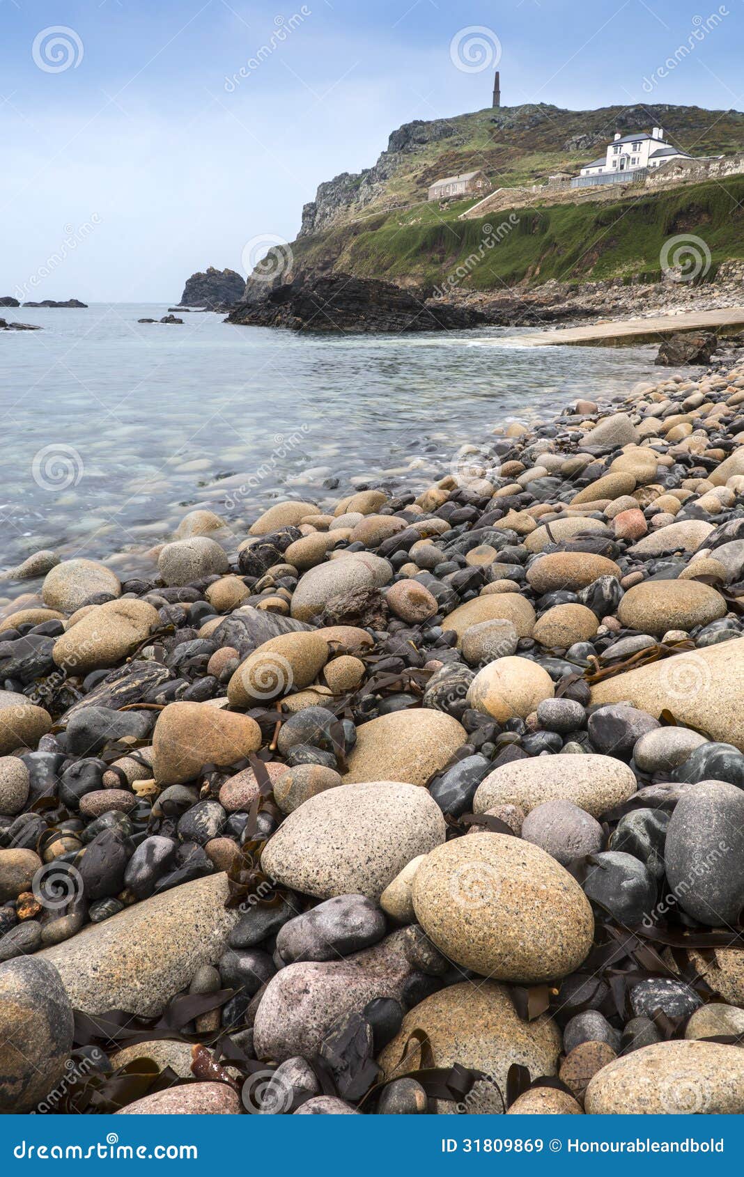 Pebble Beach and Headland at Cornwall Stock Image - Image of cape ...