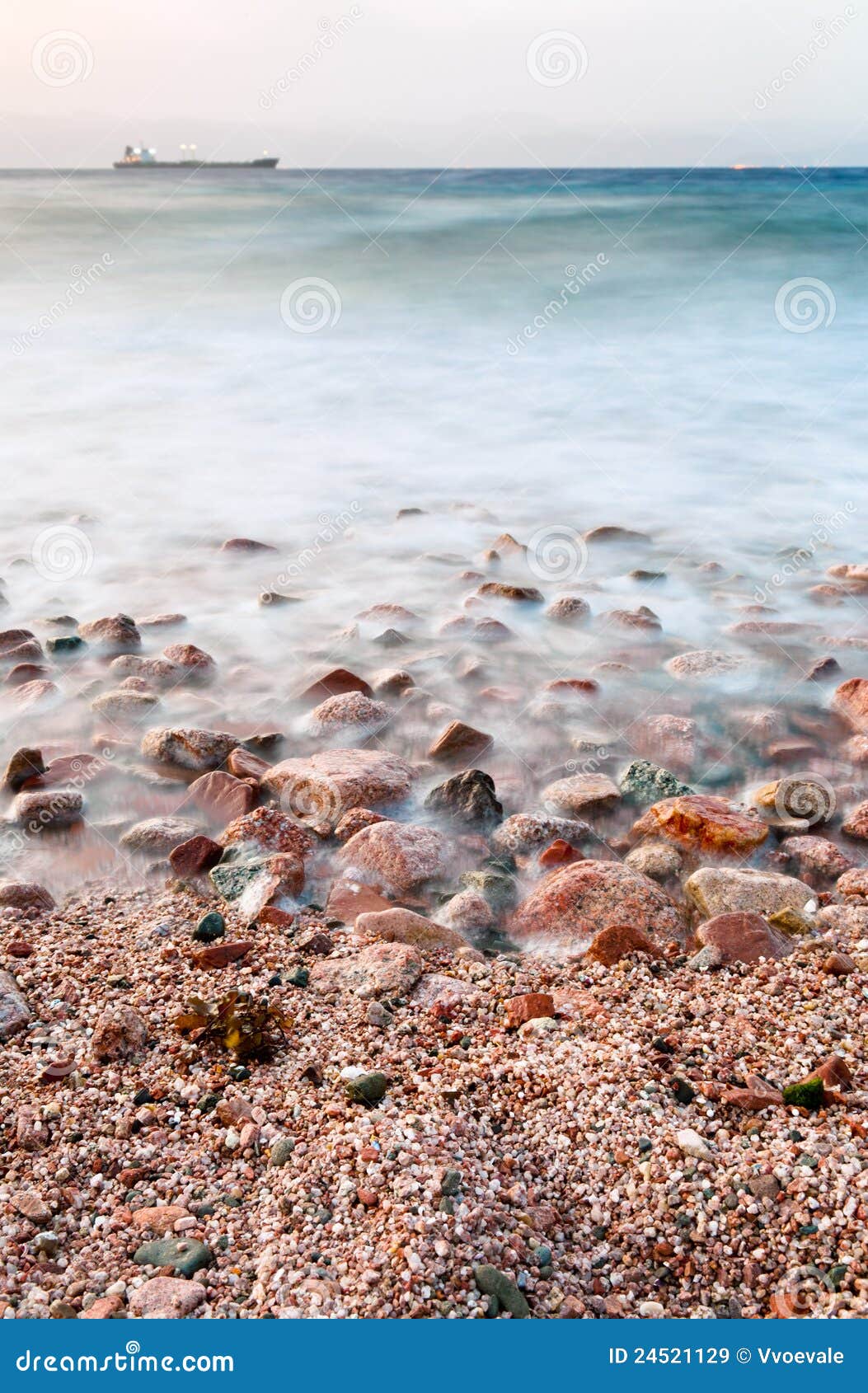 Pebble Beach of Red Sea on Sunset Stock Image - Image of jordanian ...