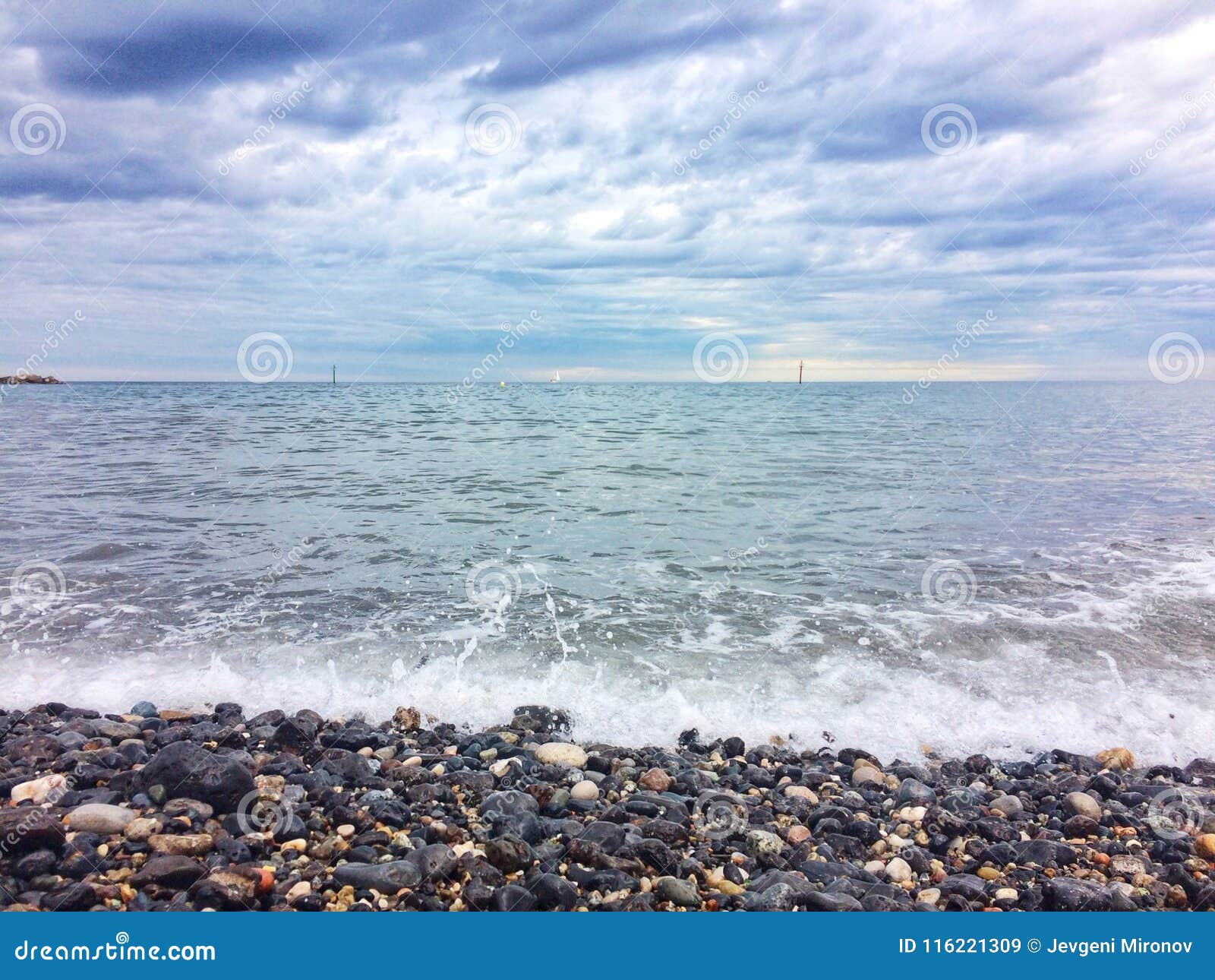 Pebble Beach on Stormy Weather. Stock Image - Image of travel, rocks ...