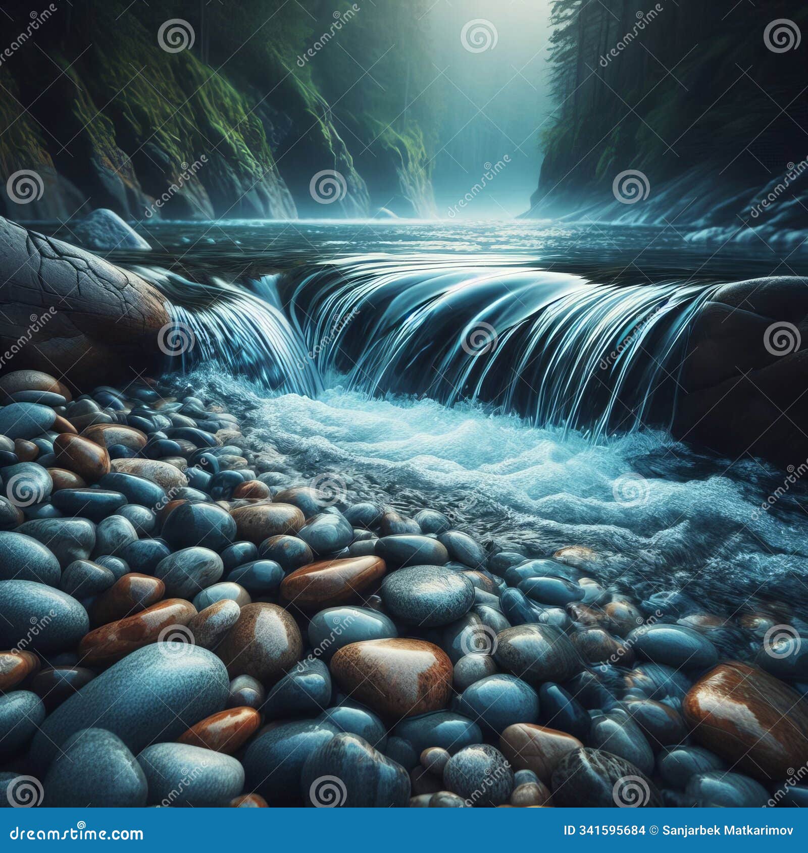 Pebble Cascade Waves Rolling Over Smooth Pebbles the Water Creat Stock ...