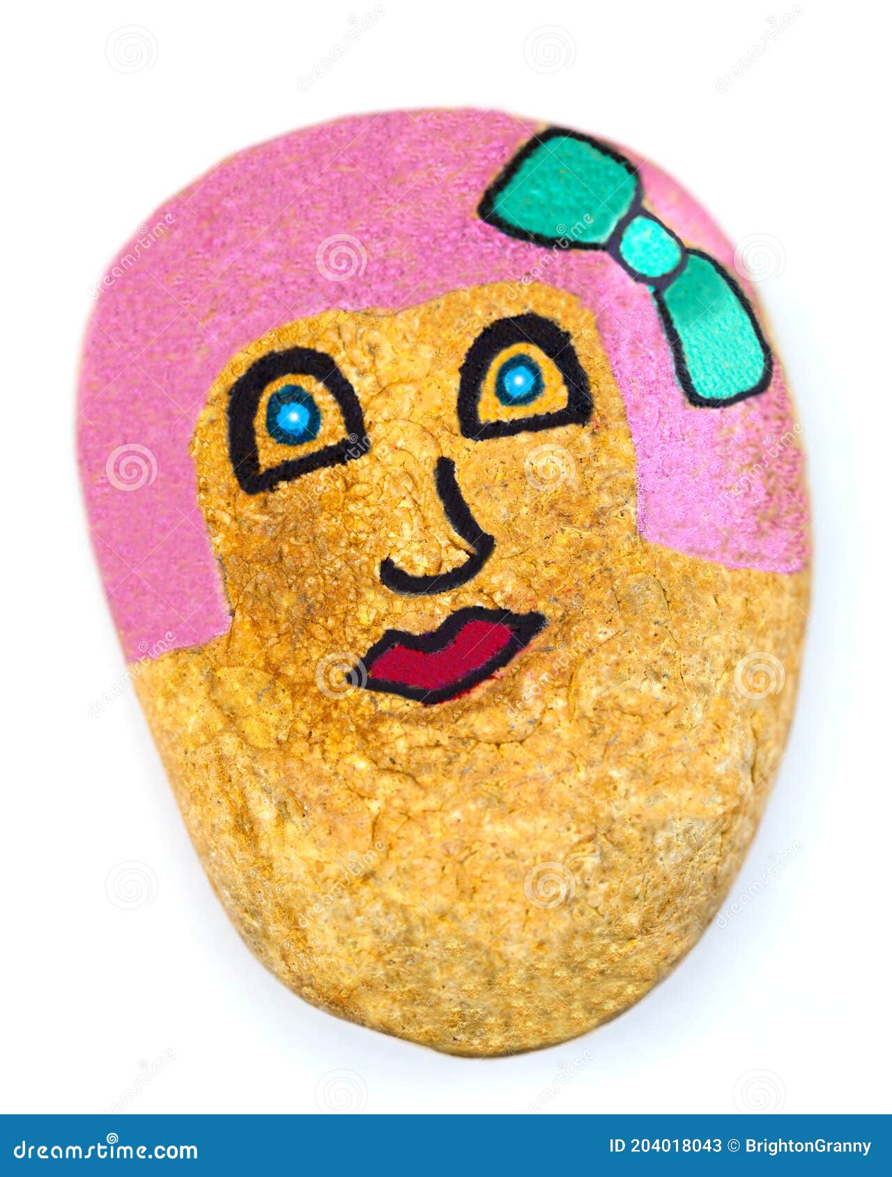 Pebble with Face Painted on Stock Image - Image of portrait, white ...