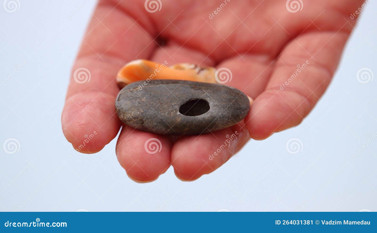 Pebble with a Hole in the Palm Close-u Stock Image - Image of nature ...