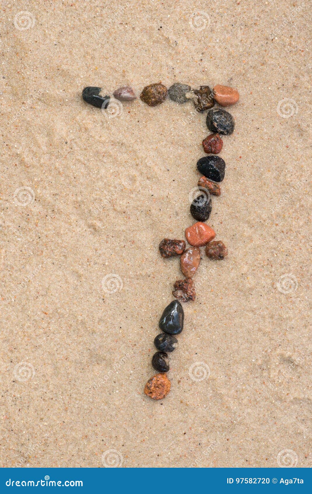 Pebble 7 Number on Sand Selective Focus Stock Photo - Image of backdrop ...