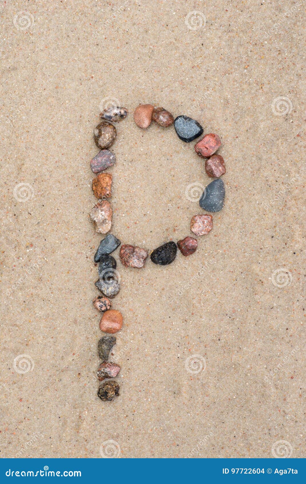 Pebble p letter on sand stock photo. Image of seaside - 97722604