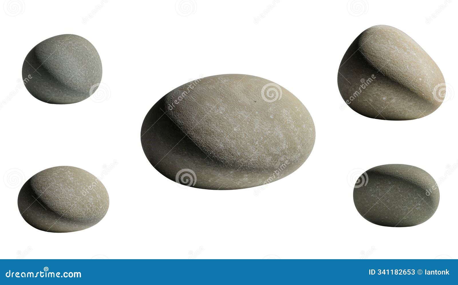 Pebble Shown from Different Perspectives on a White Background Stock ...