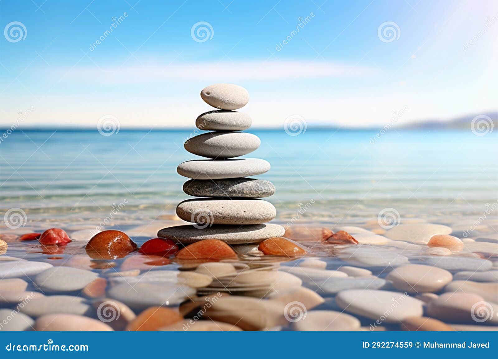 Pebble Stack by the Sea, a Tranquil Spa Inspired Beach Tableau Stock ...