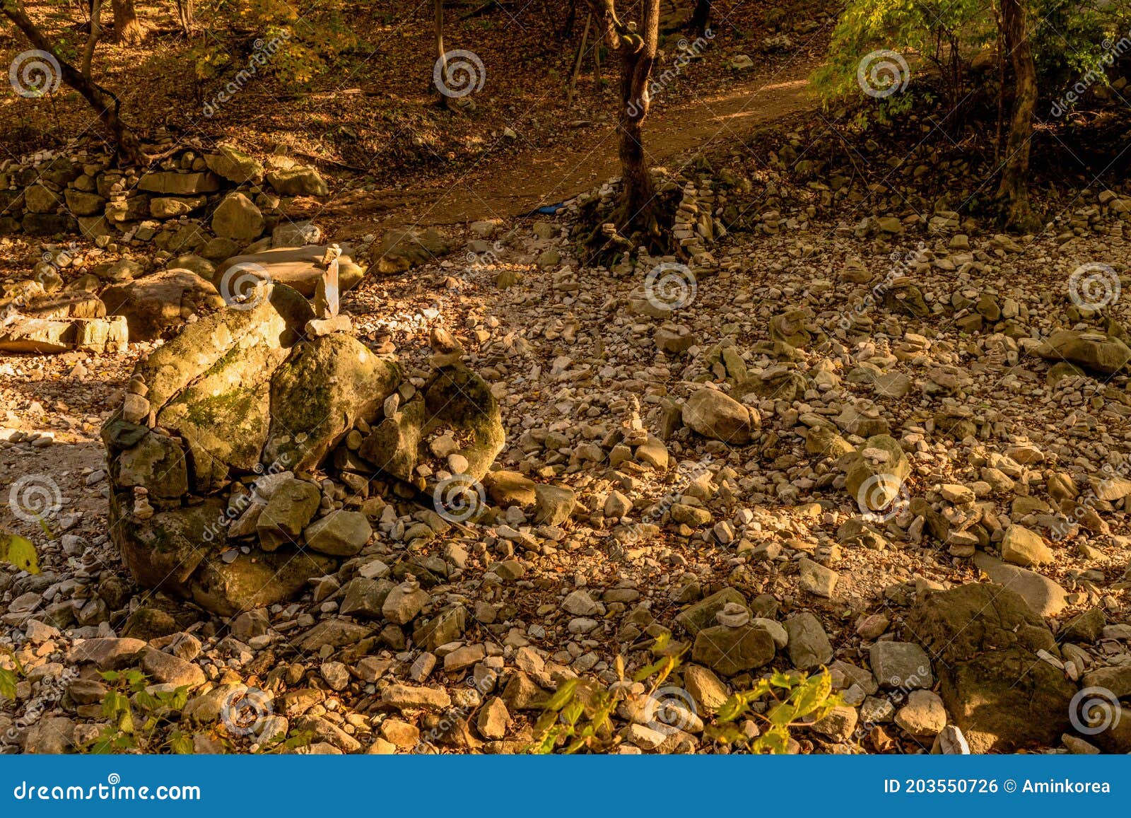 Pebble Stack in Dry Riverbed Stock Photo - Image of peaceful, autumn ...