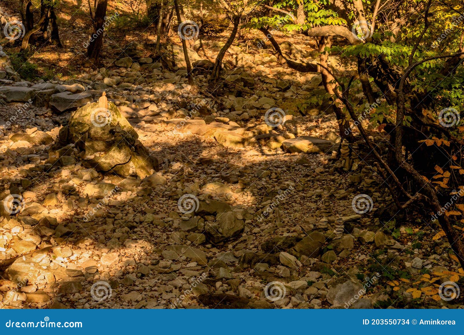 Pebble Stack in Dry Riverbed Stock Photo - Image of rocky, belief ...