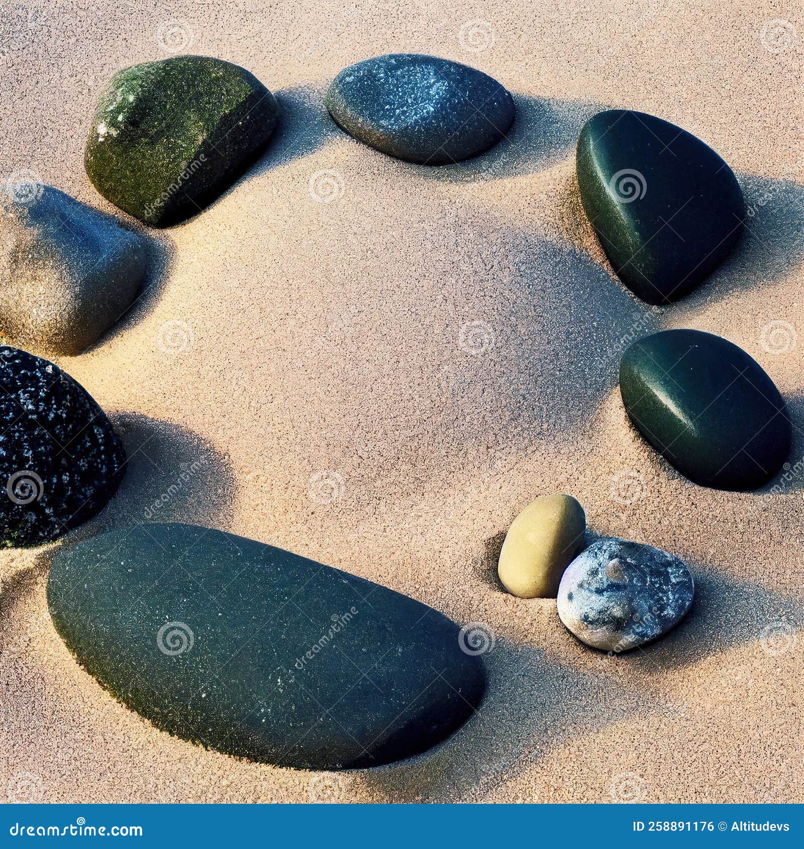 Pebble Stones Arranged in Circle on Sand Stock Illustration ...