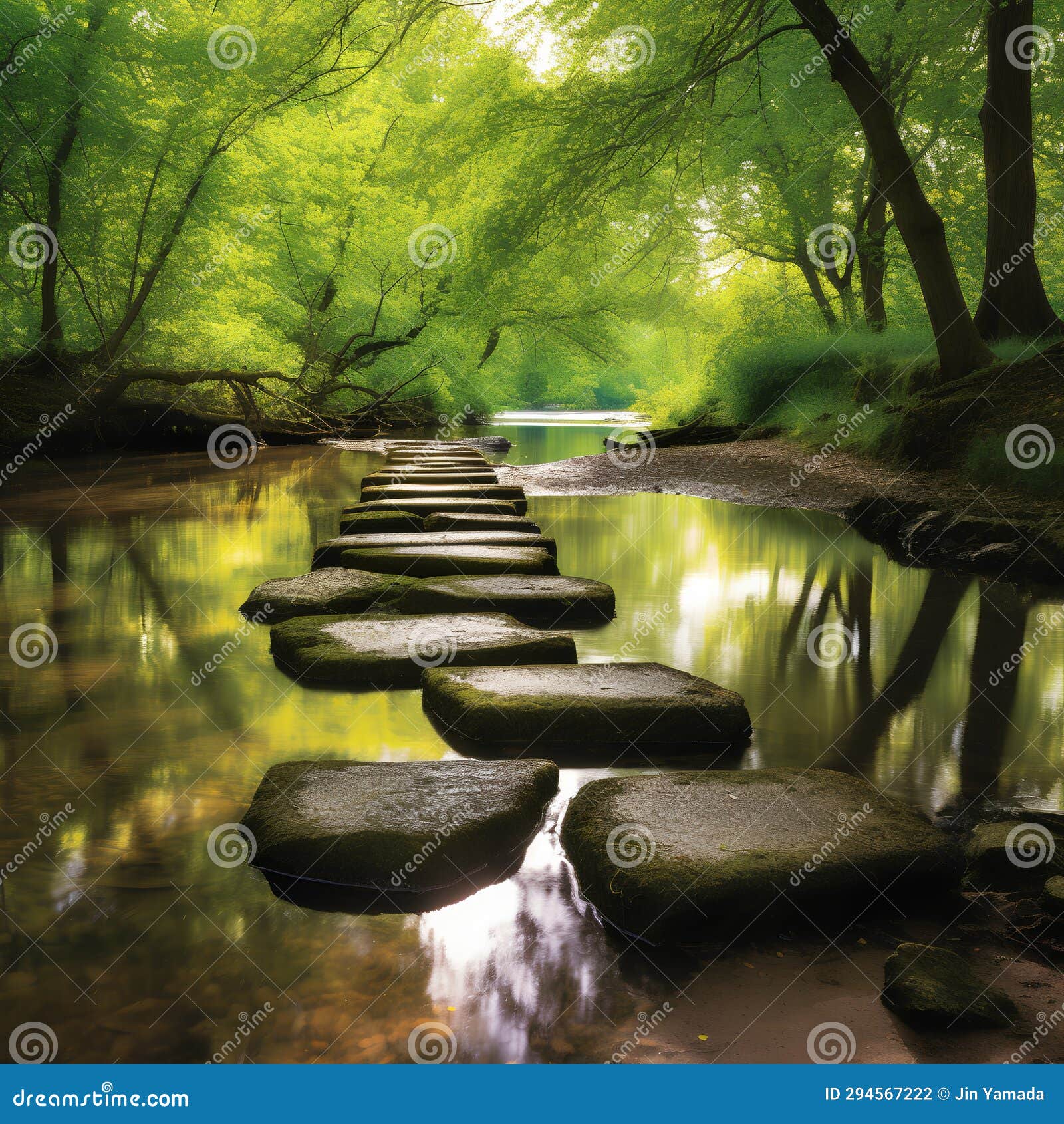 Pebble Walkway on the River in the Forest. Summer Landscape Stock ...