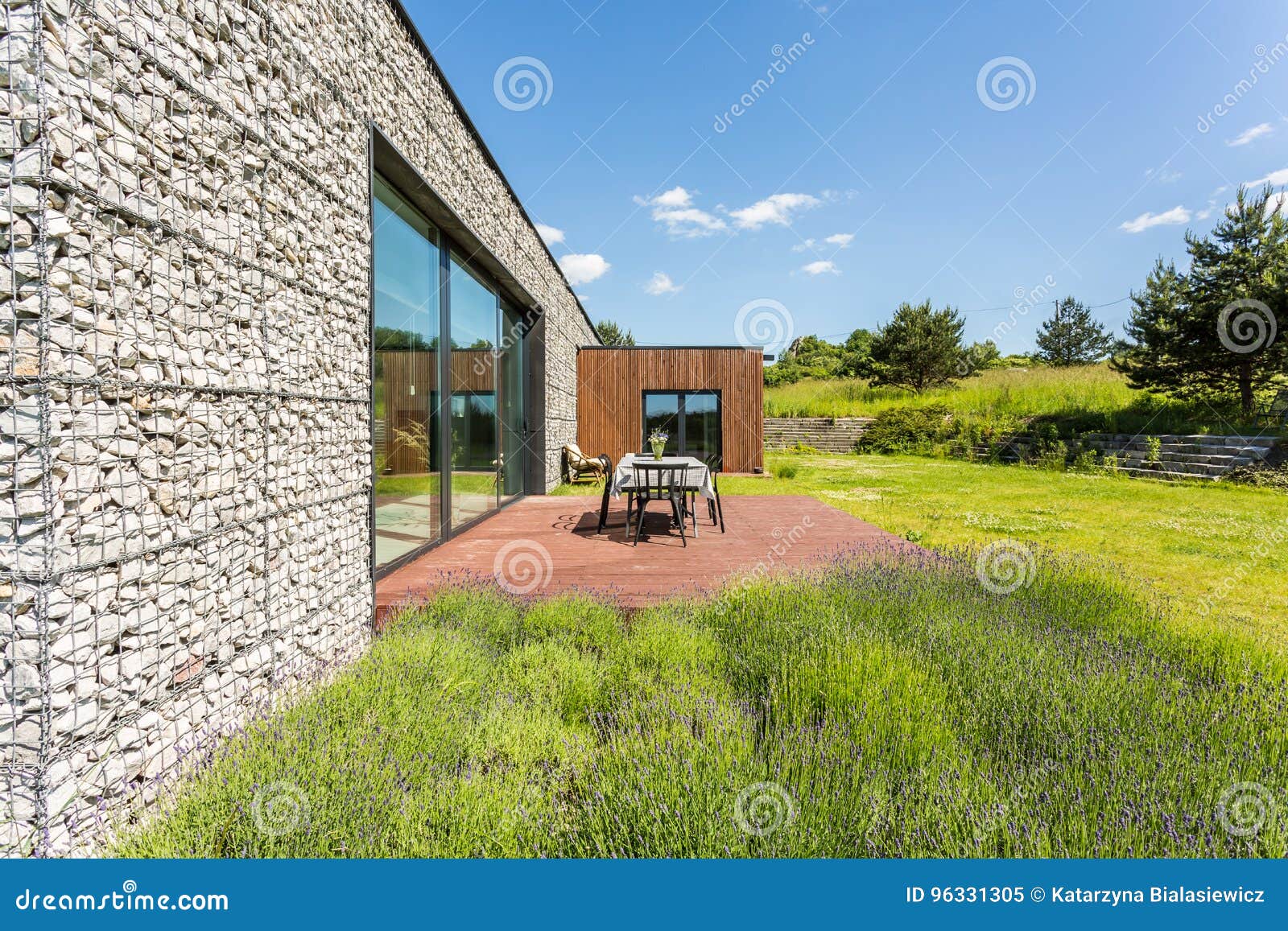 Pebble Wall House with Terrace Stock Image - Image of shape, energy ...
