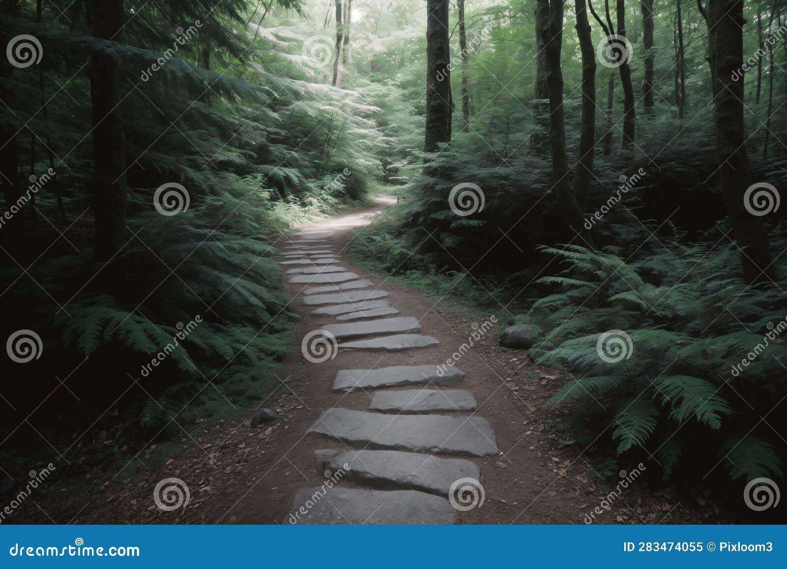 A Pebbled Path Leading through a Dense Forest Stock Illustration ...