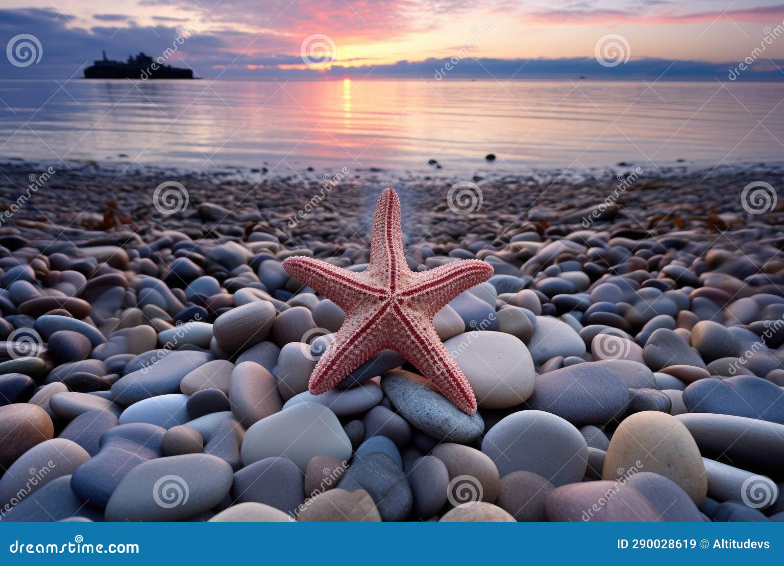 Pebbles Arranged into a Starfish Shape on a Beach at Dawn Stock Image ...
