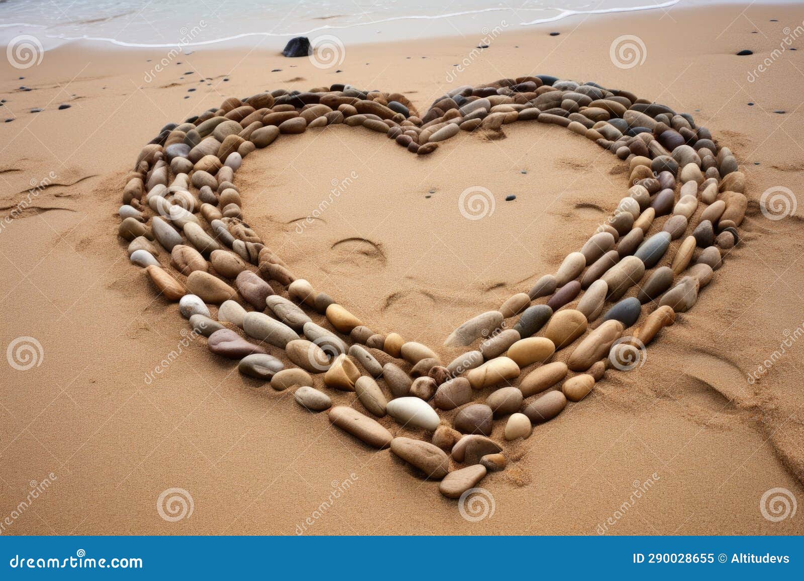 Pebbles Arranged To Form a Heart Shape on Sandy Beach Stock Image ...