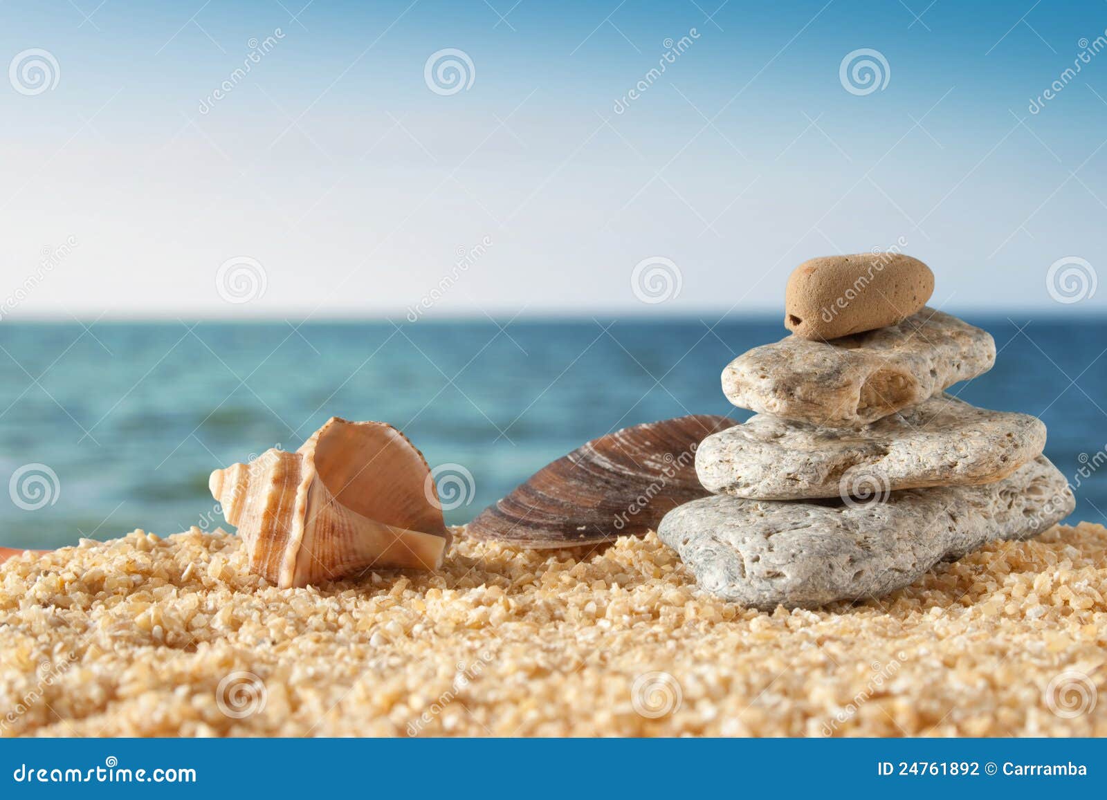 Pebbles, Seashell and Ocean Scene Stock Photo - Image of scenery, shell ...