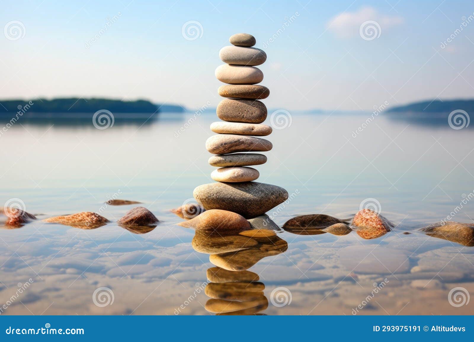 Pebbles Stacked into a Balancing Tower on a Peaceful Beach Stock Image ...