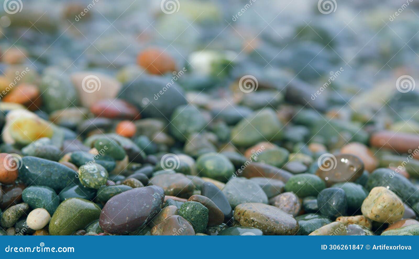 Pebbles Under the Surface of the Water. Natural Background. Waves and ...