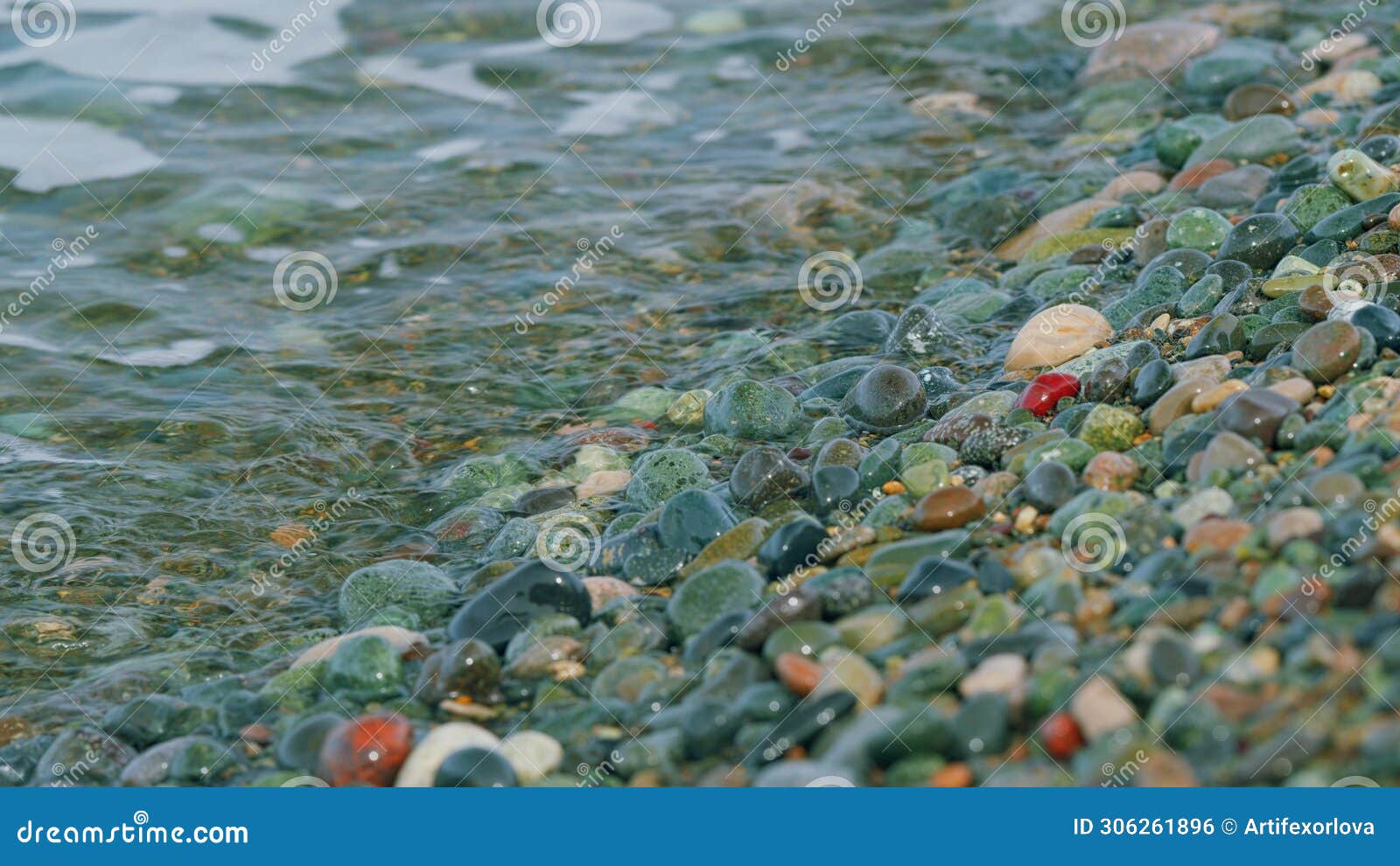 Pebbles Under the Surface of the Water. Natural Background. Waves and ...