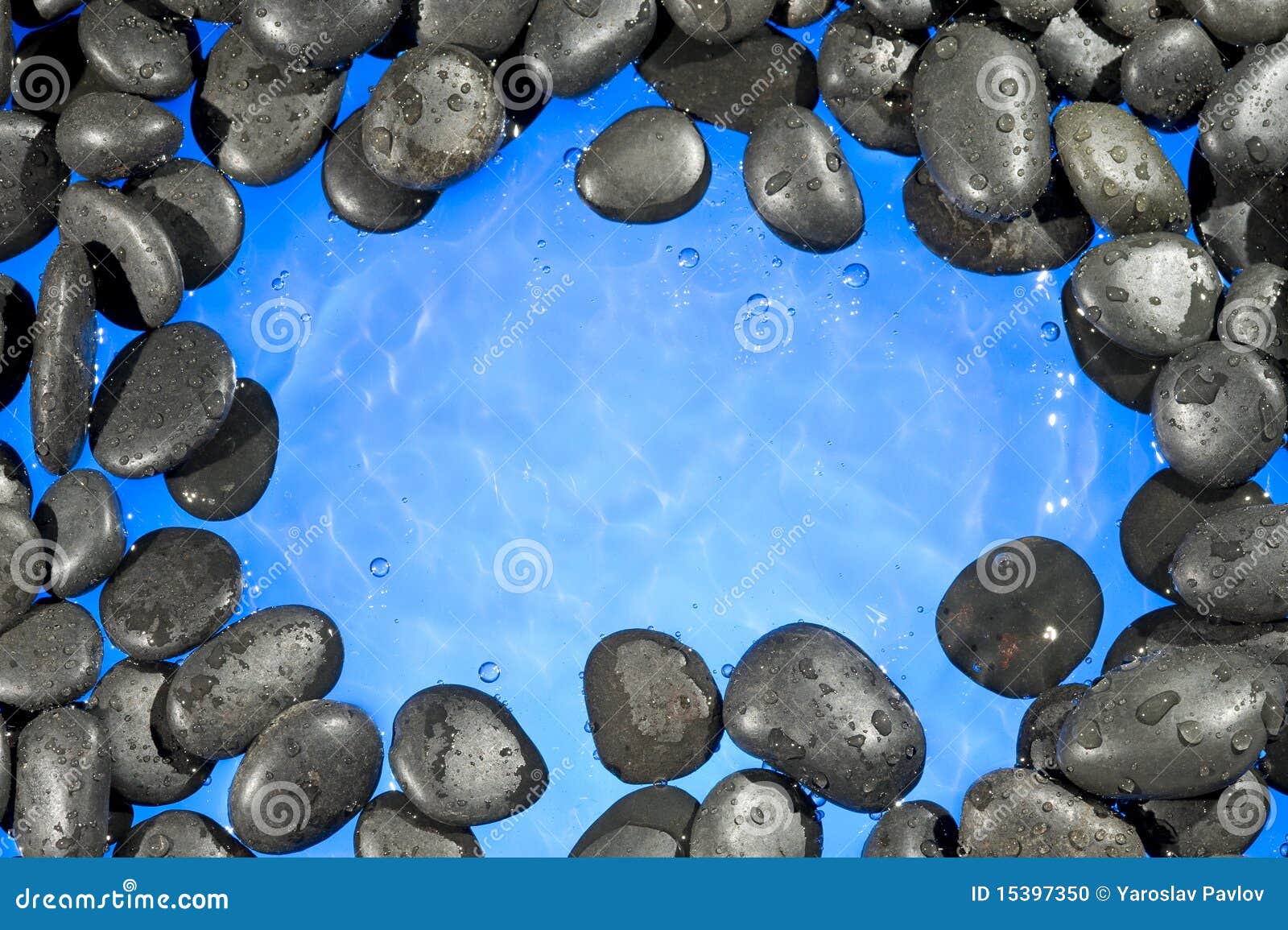 Pebbles and water stock photo. Image of macro, blue, water - 15397350