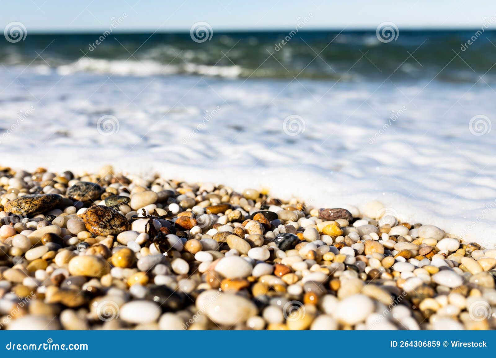 Pebbles and White Snow Covering Seashore Stock Image - Image of natural ...