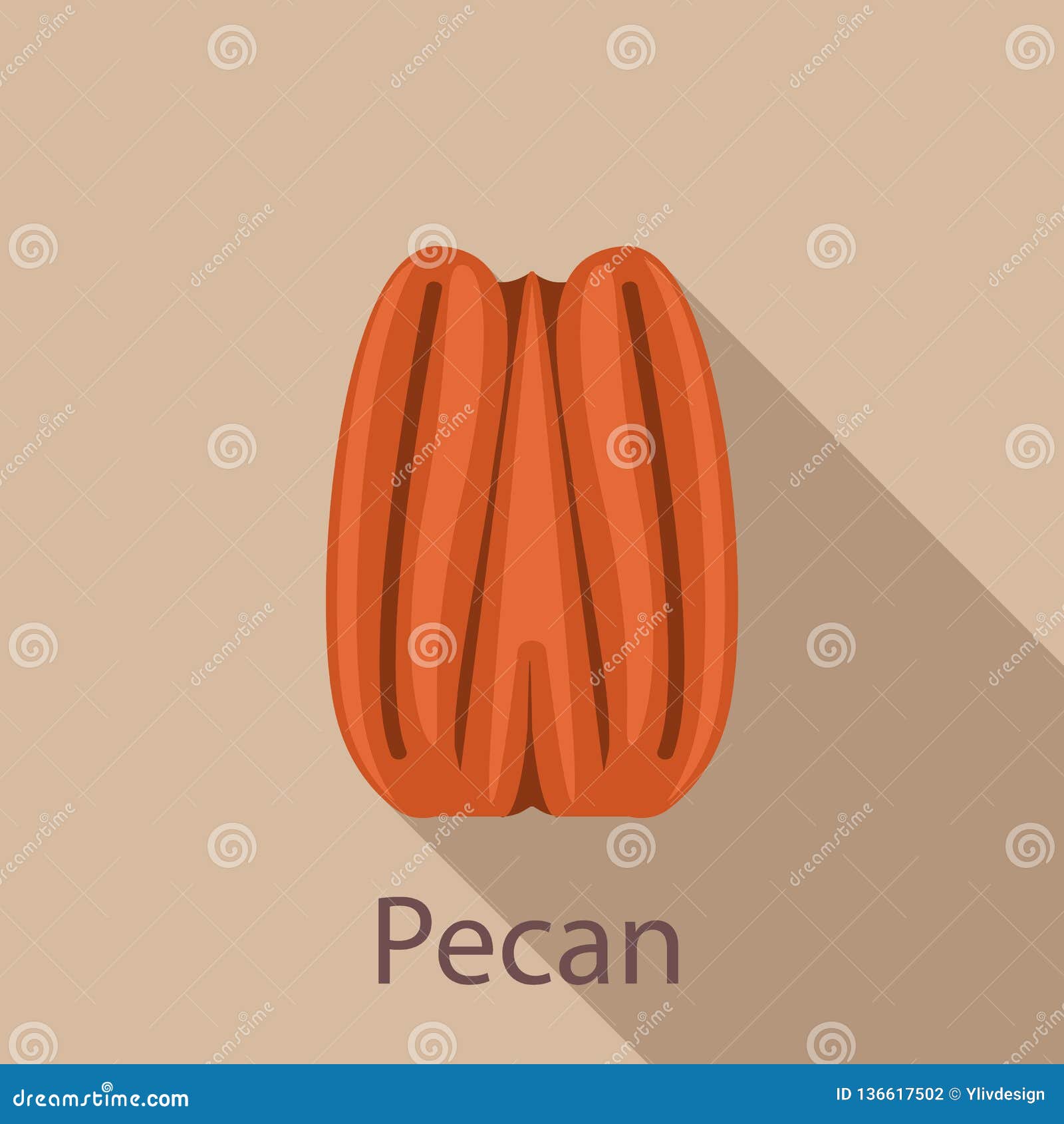 Pecan icon, flat style stock vector. Illustration of eating - 136617502