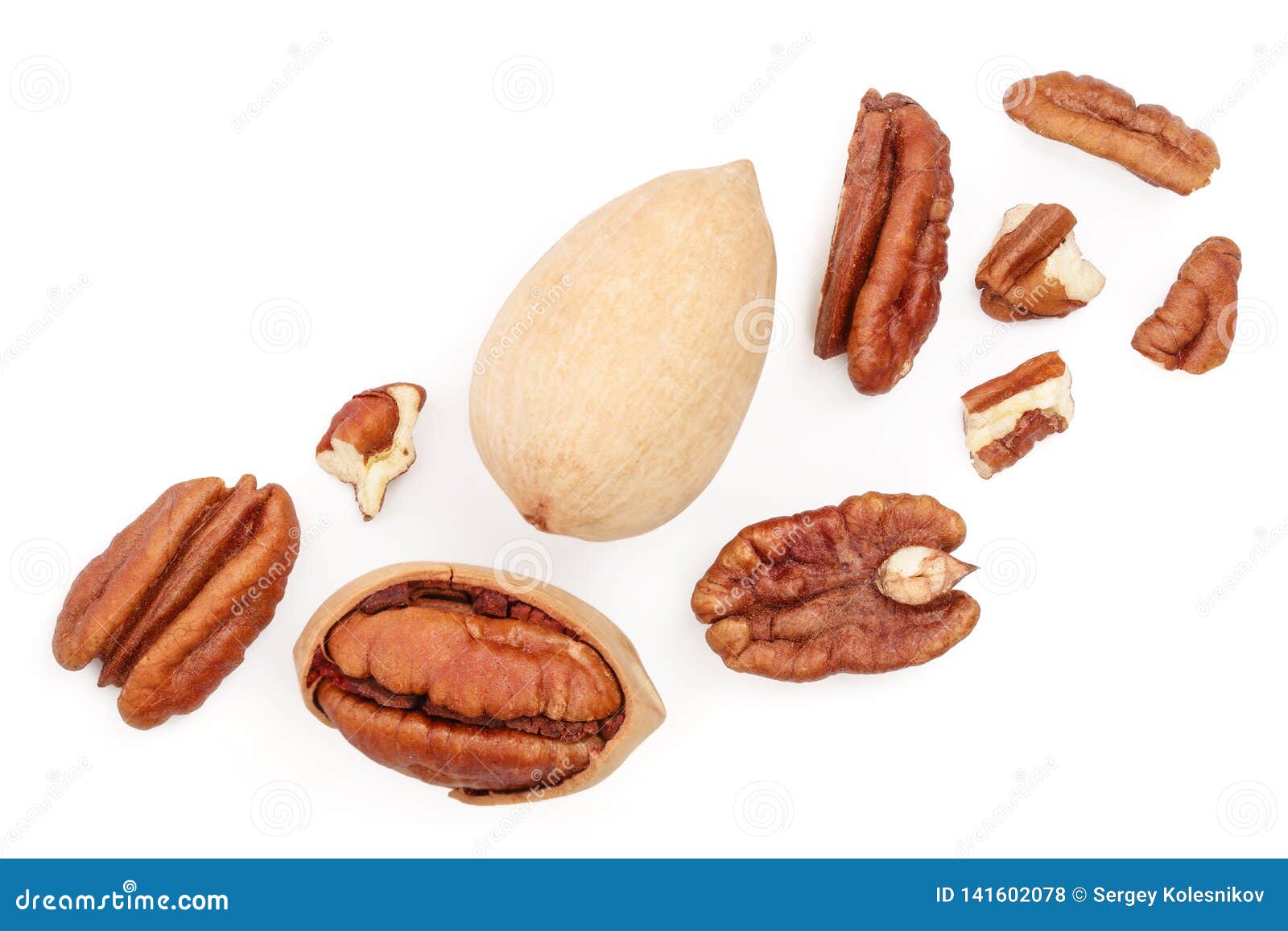 Pecan Nut Isolated on White Background. Top View Stock Photo - Image of ...