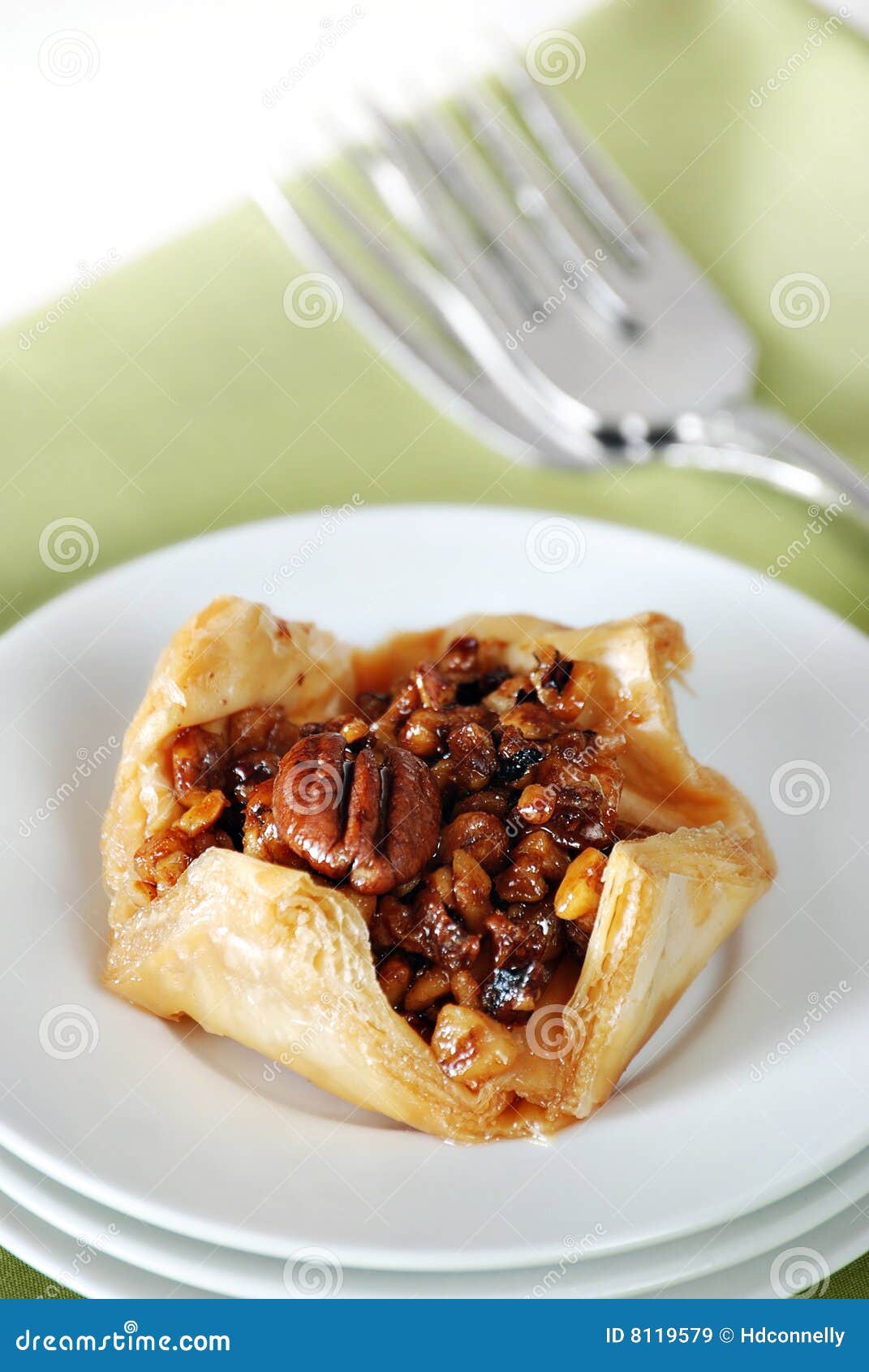 Pecan Puff Pastry on White Plates Stock Image - Image of pastry, plates ...