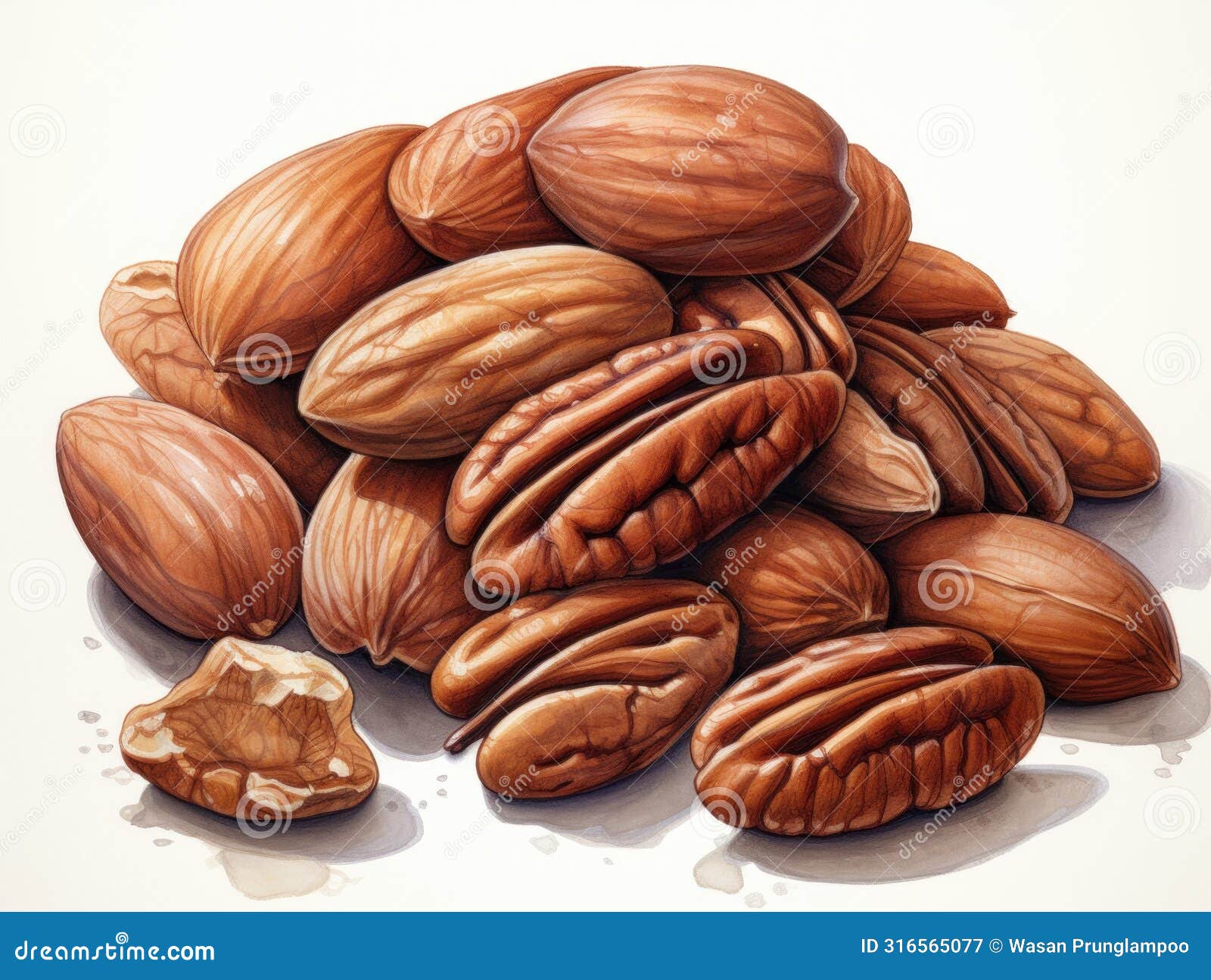 Pecan Watercolor Style Isolated on White Background Stock Image - Image ...