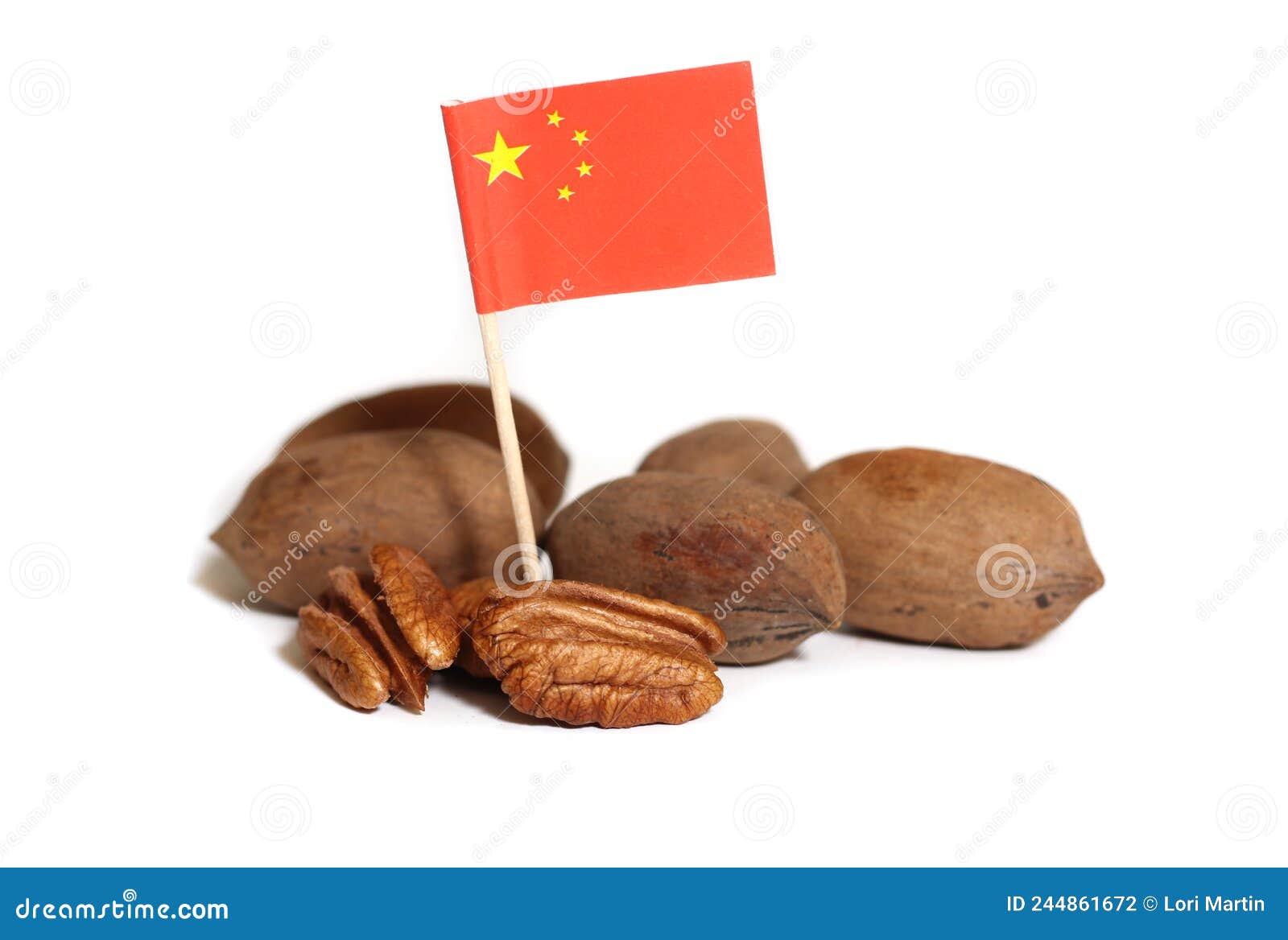Pecans Isolated on White Background with Flag of China Stock Photo ...