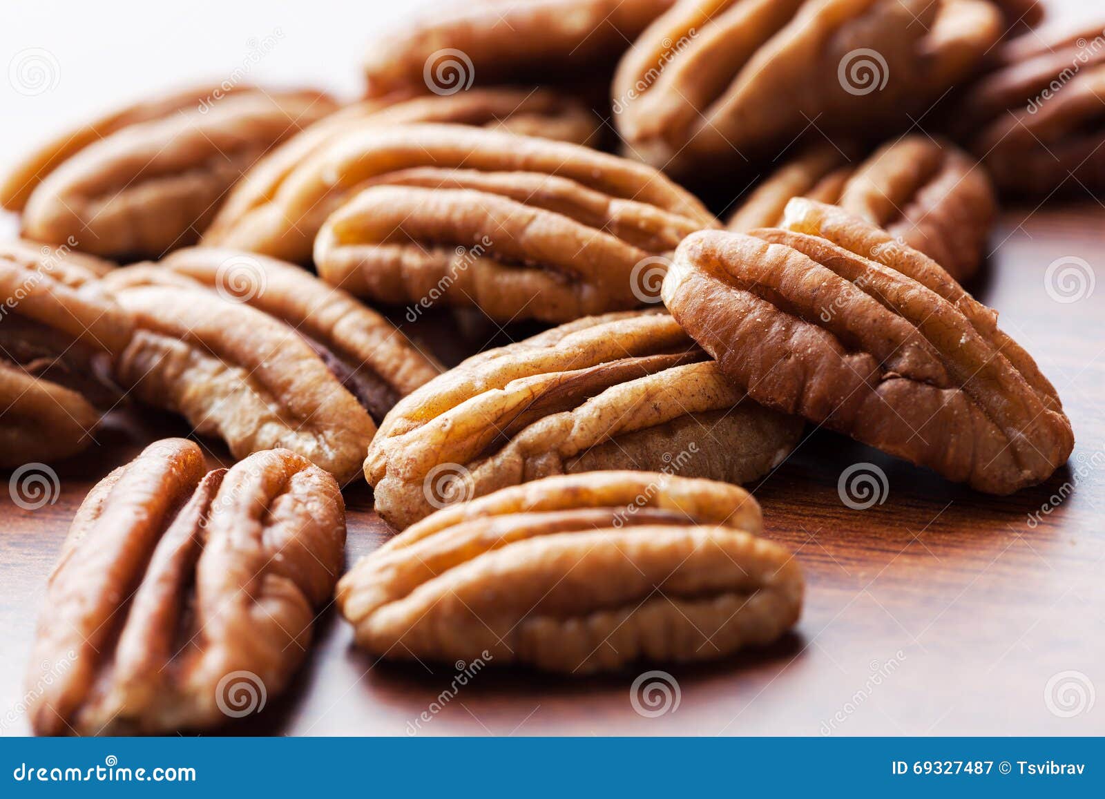 Pecans on Wooden Table Extreme Closeup Stock Image - Image of healthy ...